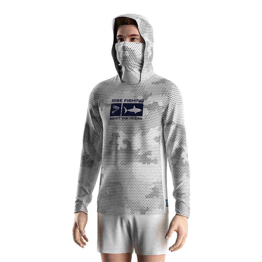Quickdry Lonsleeve White Sun Fishing Shirt With Mask And Cooling Hoodie